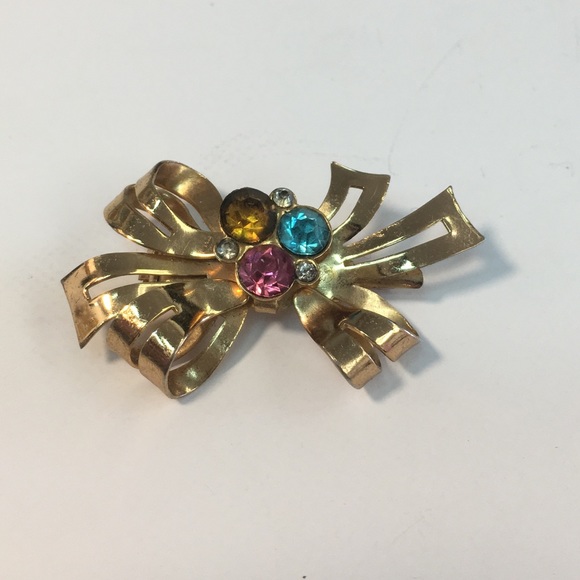 Vintage | Jewelry | Vintage Colored Rhinestone Bow Brooch Pin | Poshmark